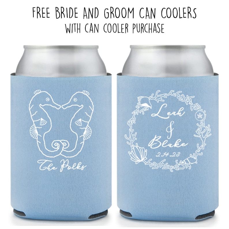 Custom Beach Wedding Can Coolers Beach Wedding Can Insulator Beach ...