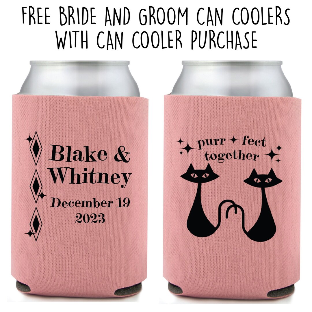 Custom Cat Wedding Can Coolers: Mid-century Modern, Retro Theme - Etsy
