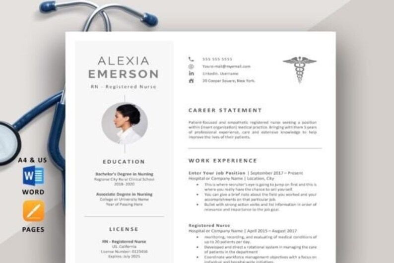 Nurse Resume Template MS Word Resume Template Modern CV - Etsy
