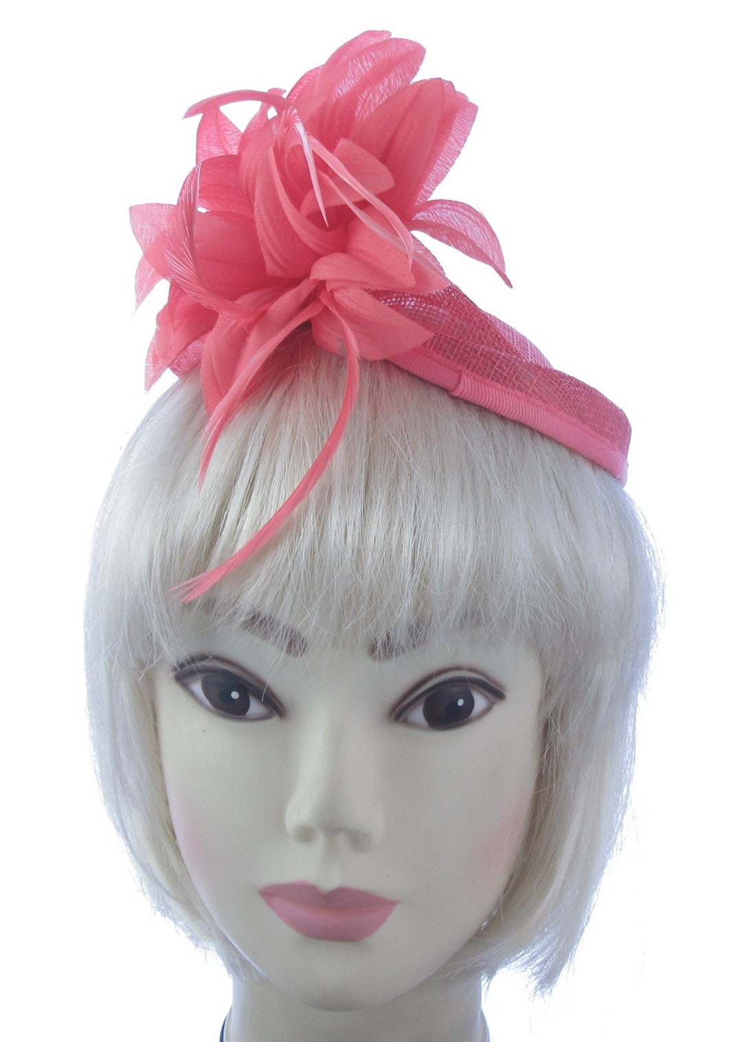 Coral Fascinator Hat Wih Headband Side Flower Wediings Races - Etsy