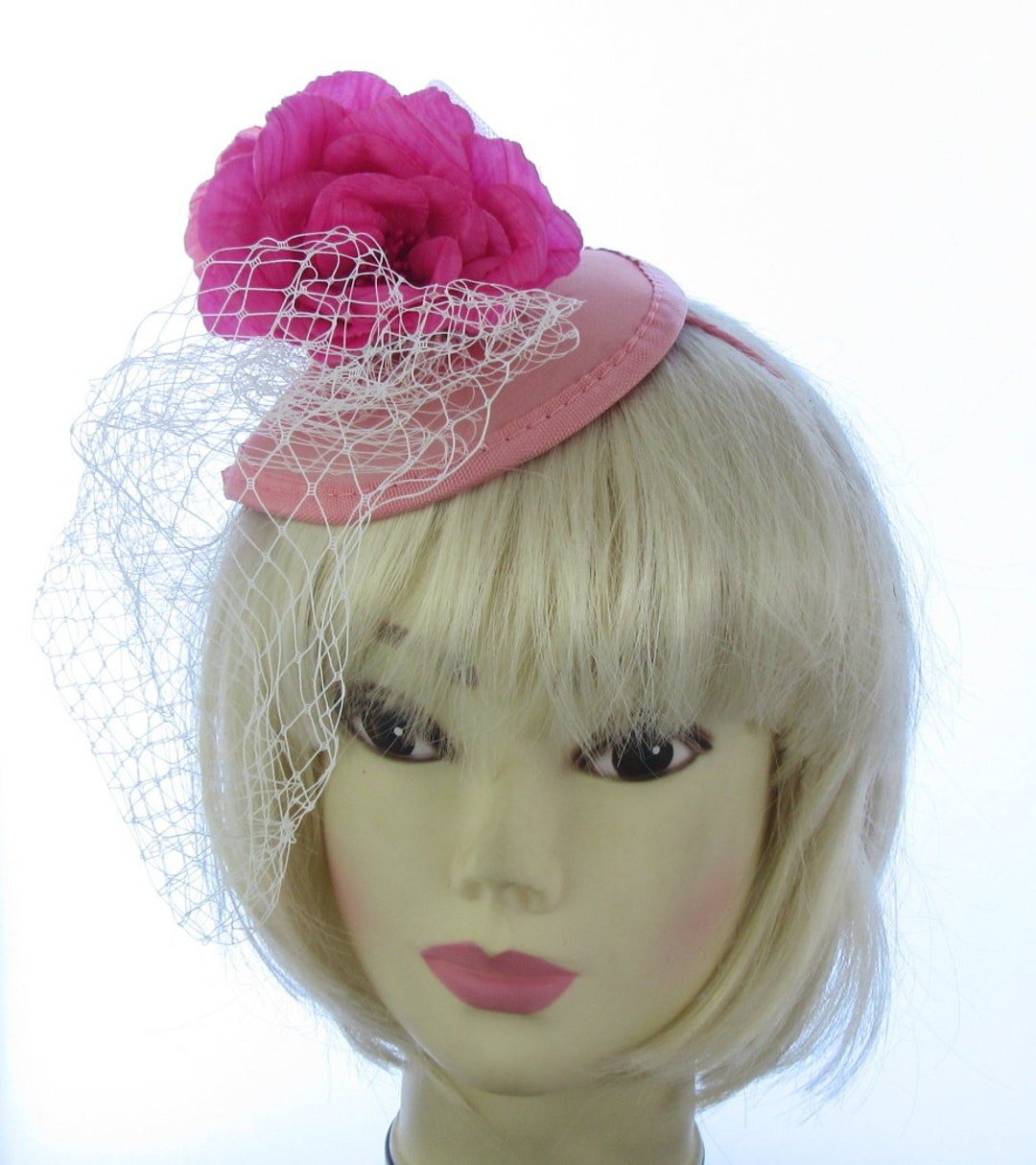 Peach and Pink Fascinator With Netting Headband Weddings, Races Prom - Etsy