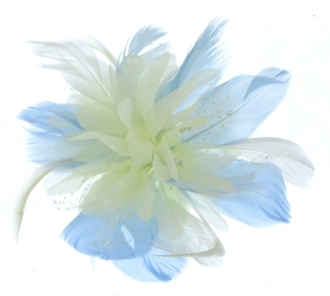 Off White and Baby Blue Feather Fascinator Flower Comb Weddings, Races ...