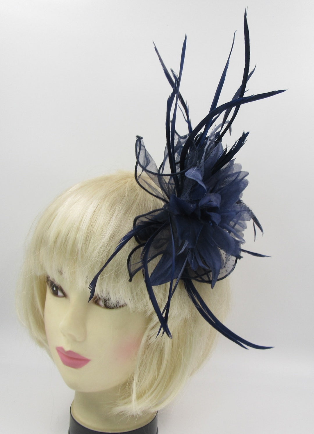 Navy Fascinator Comb Weddings, Races Prom - Etsy
