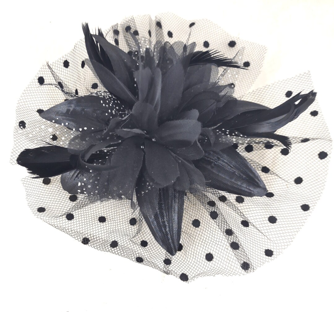 Black Fascinator With Widow Netting Clip, Weddings, Races Prom Funeral ...