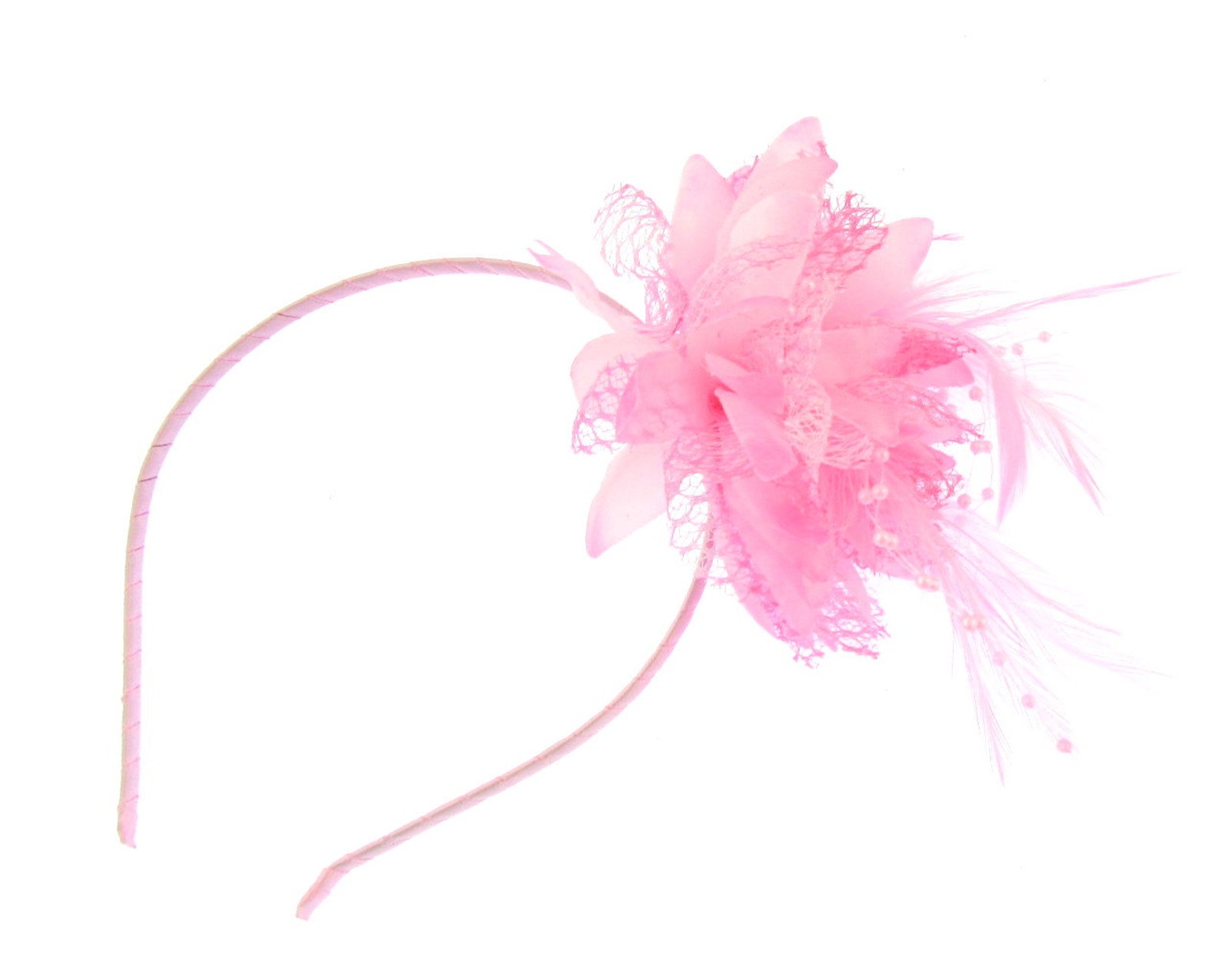 Light Pink Fascinator With Lace and Beading on a Headband. | Etsy UK