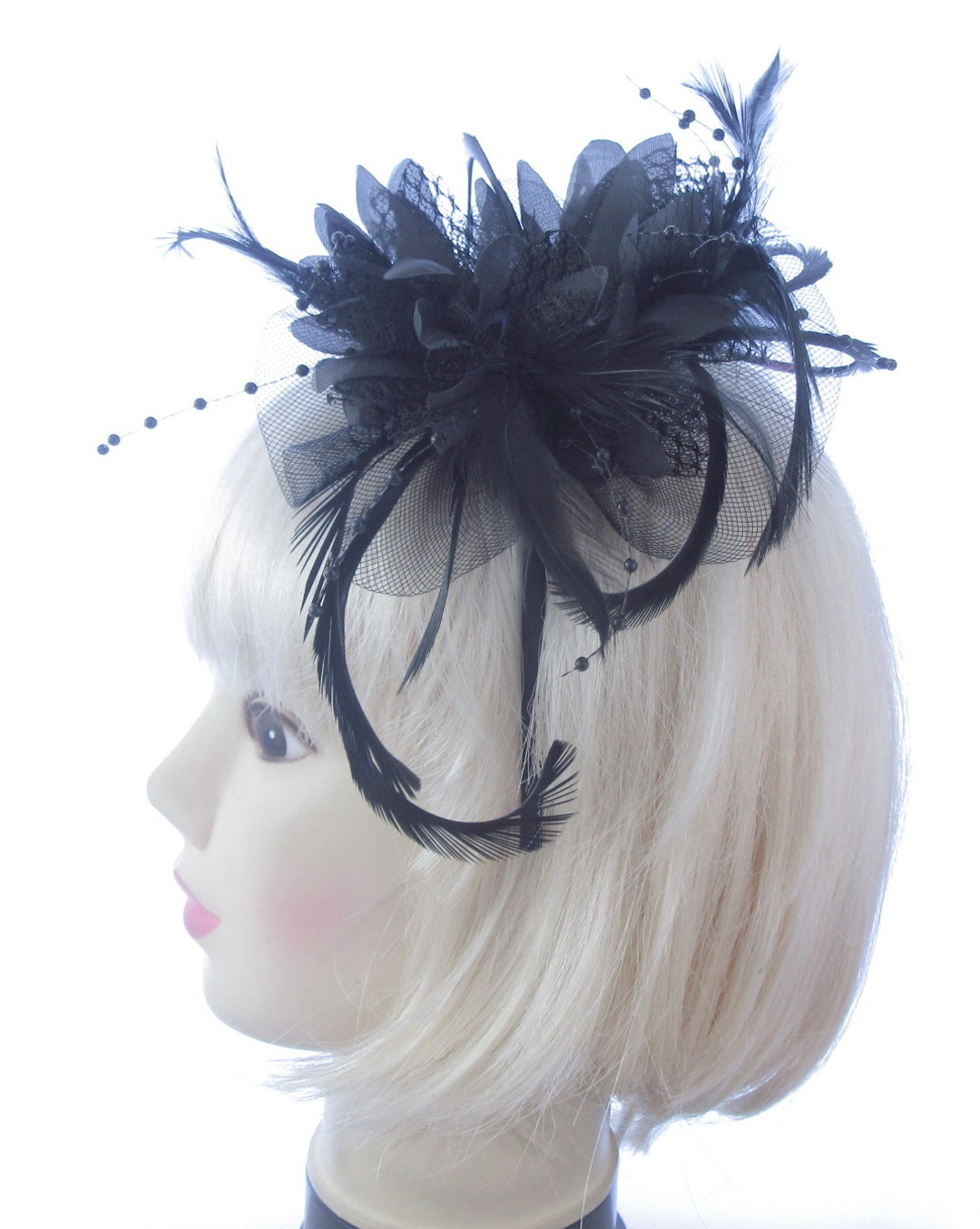 Skirted Black Fascinator Headband, Weddings, Races Prom Ladies Day - Etsy