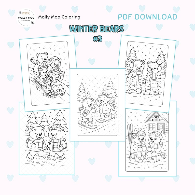 Winter Bear Friends Coloring Pages #3: Molly Moo Coloring (digital ...