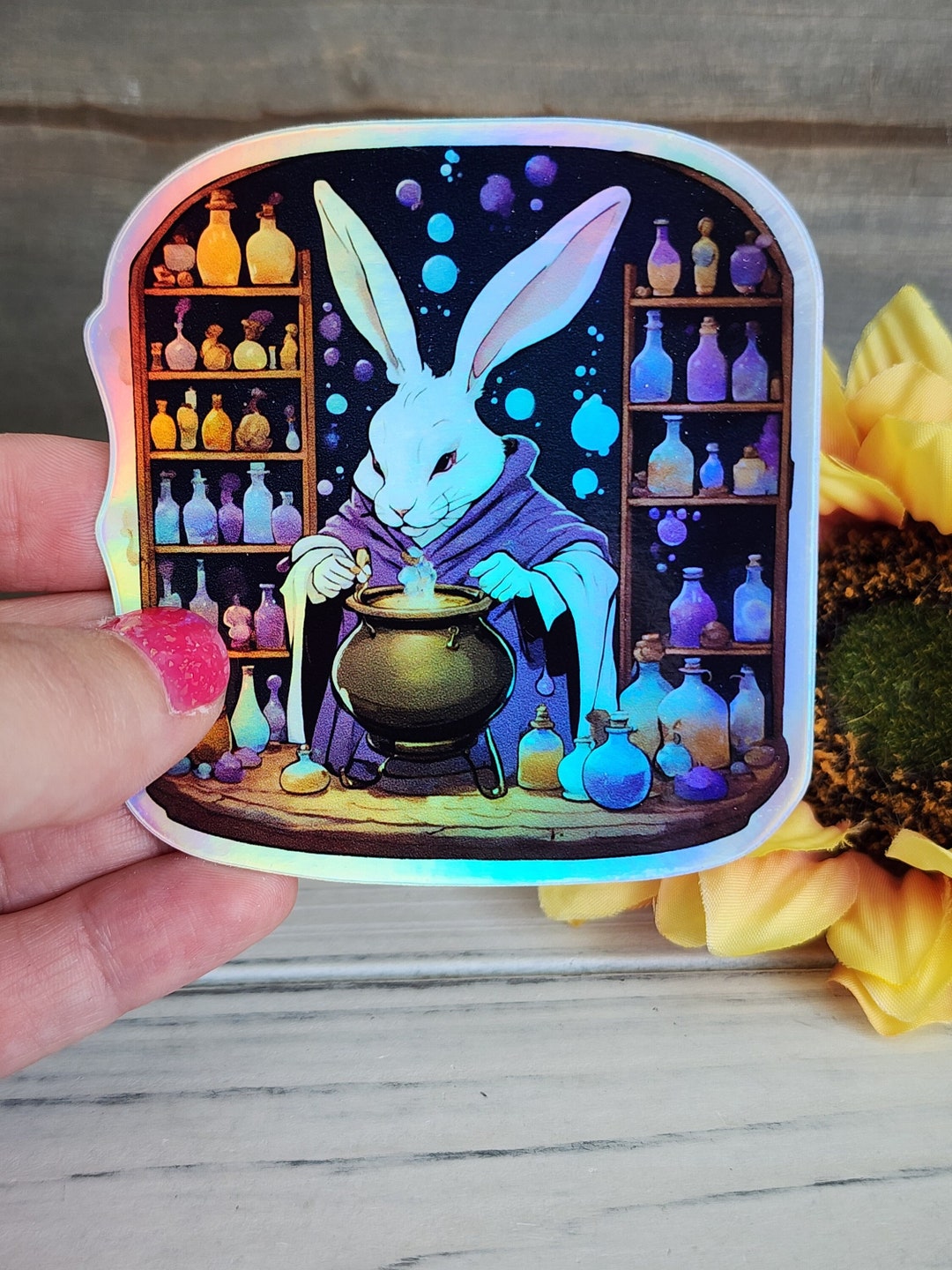 HOLOGRAPHIC VINYL STICKER, 3 Inch Vinyl Sticker of a Rabbit Sorcerer - Etsy