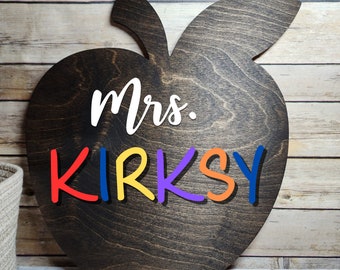 Personalized TEACHER APPLE SIGN Tie Dye Name Plaque School - Etsy