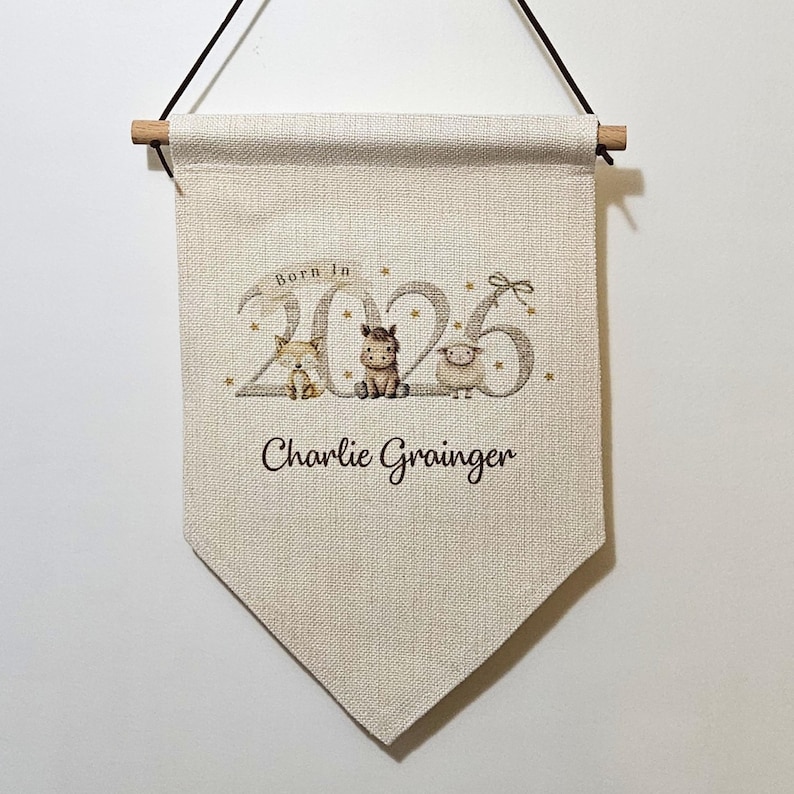 Personalised Born in 2026 Wall Hanging Pennant Flag | Custom Baby Name ...