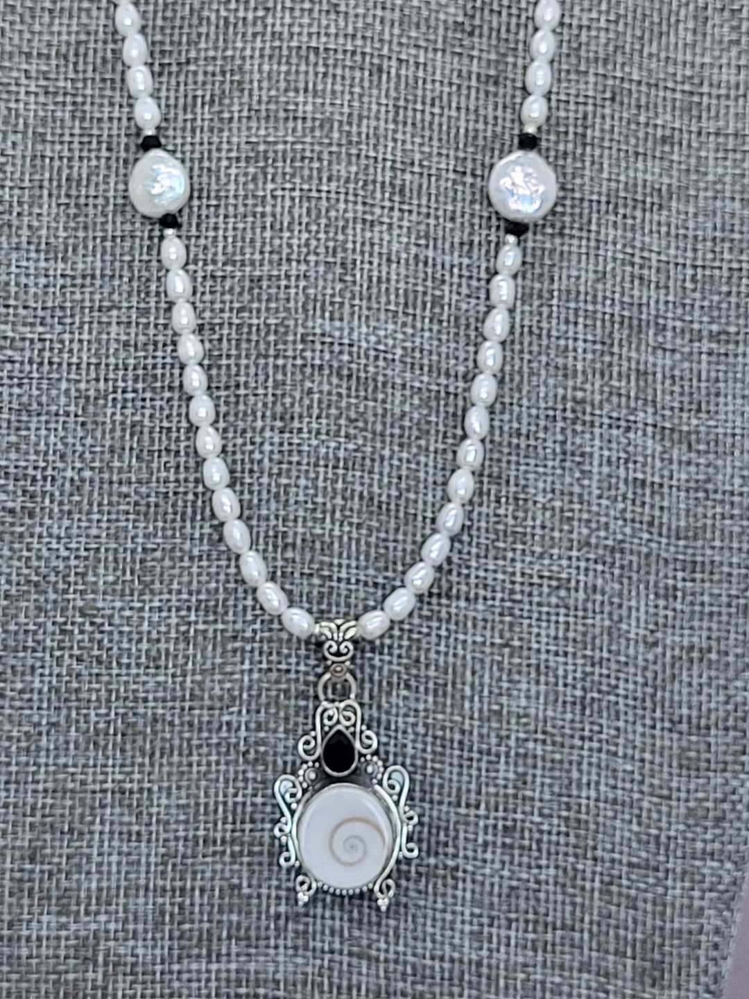 Shell and Gemstone Necklace in Silver. A Unique Eye of Shiva Pendant on ...