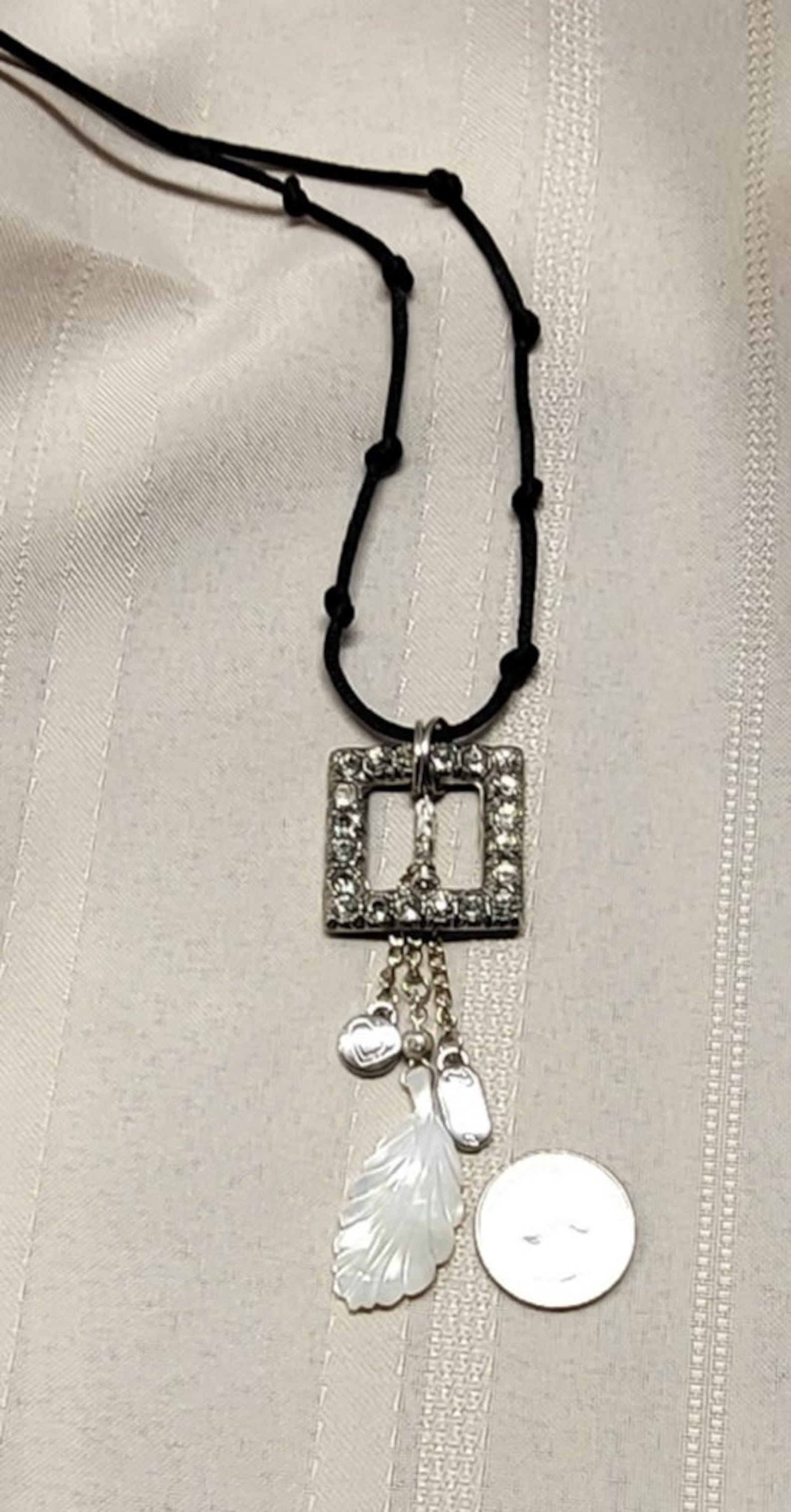 Vintage Belt Buckle Necklace With Mother-of-pearl Feather and ...