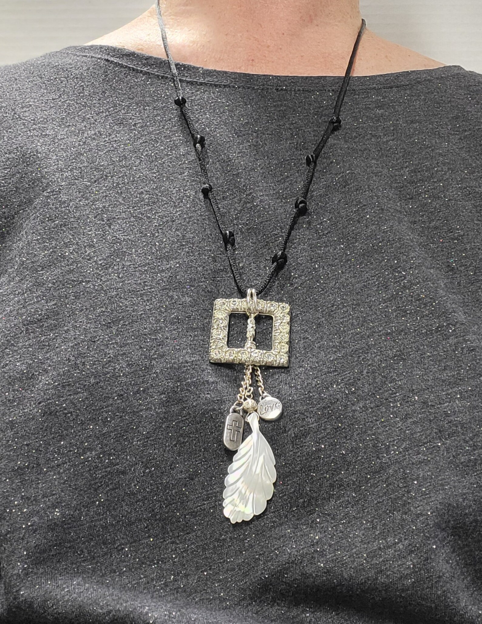 Vintage Belt Buckle Necklace With Mother-of-pearl Feather and ...
