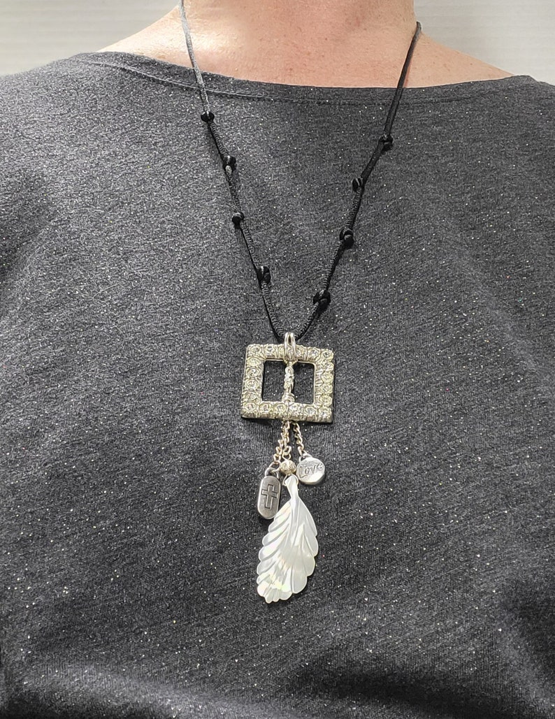 Vintage Belt Buckle Necklace With Mother-of-pearl Feather and ...