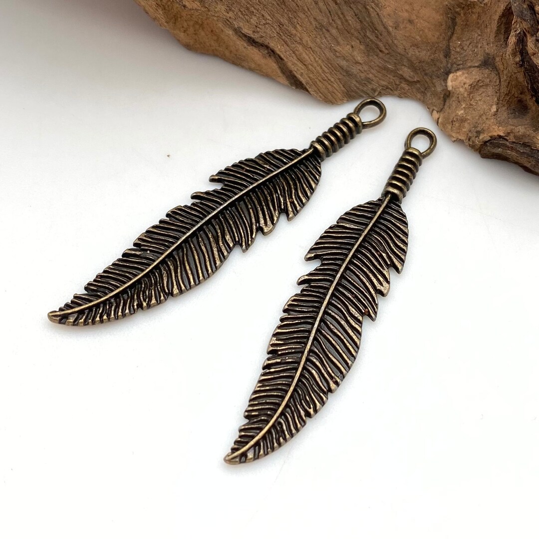 Pair of Bronze Color Feather Metal Pendants (available in 3 Options ...