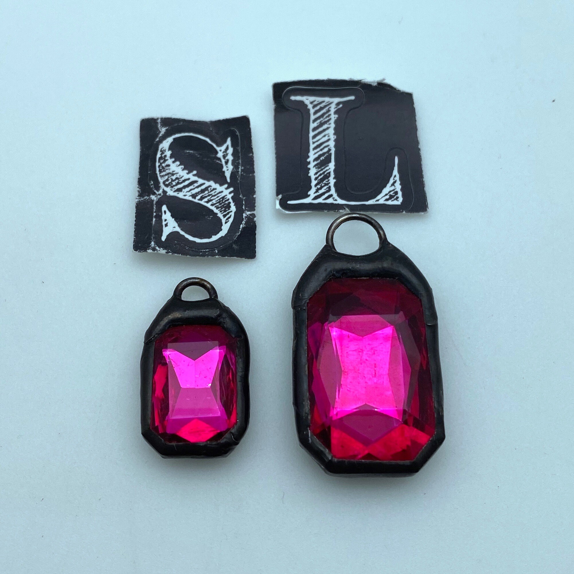 Rectangular Hot Pink Rhinestone Soldered Pendant SGP80 | Etsy