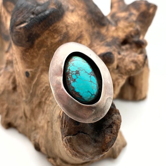 Vintage Navajo Smooth Turquoise Shadow Box Sterling R… - Gem