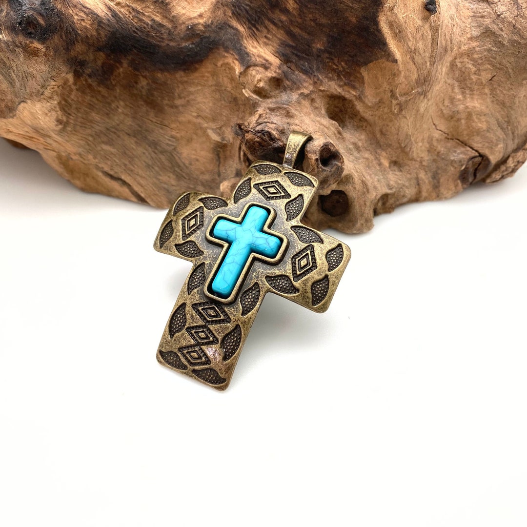 Southwestern Style Metal Cross With Faux Turquoise (MC20) - Etsy