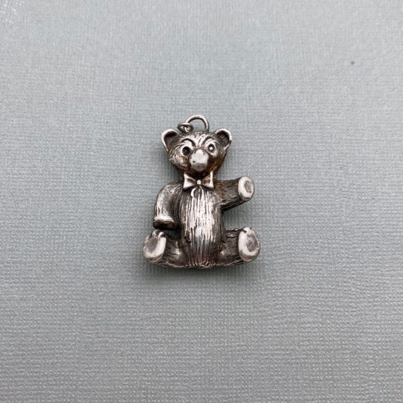 Sterling Silver Teddy Bear Pendant (Bow Tie) (SP26) - Gem