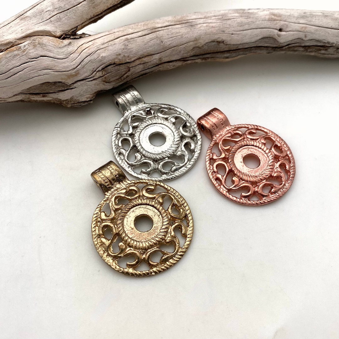 Solid Brass Round Swirl Medallion Pendant (available in 3 Options ...