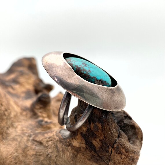 Vintage Navajo Smooth Turquoise Shadow Box Sterling R… - Gem