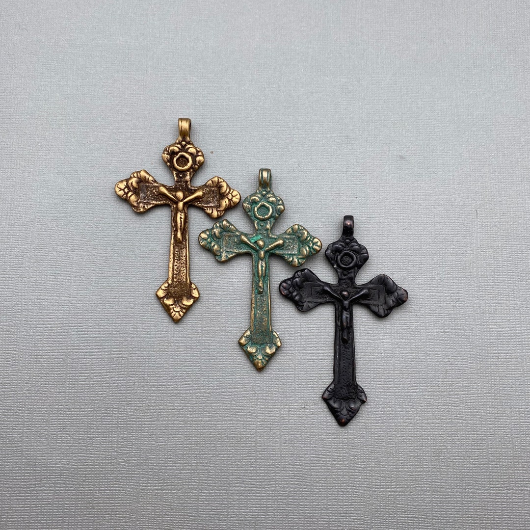 Catholic Cross With Jesus Pendant (choose From 3 Different Colors ...