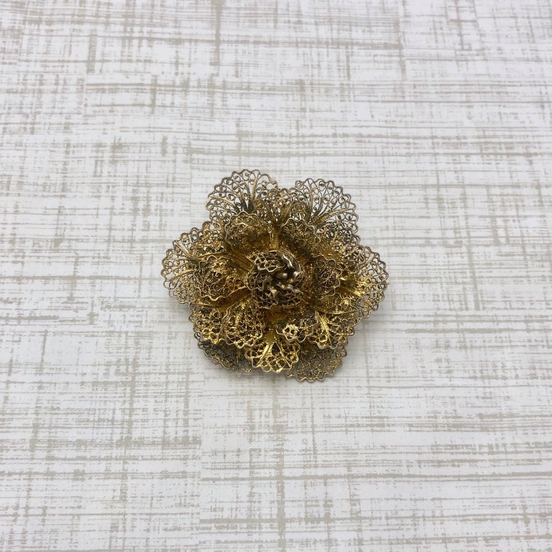Pre WWII Vermeil Filigree Floral Brooch - Etsy