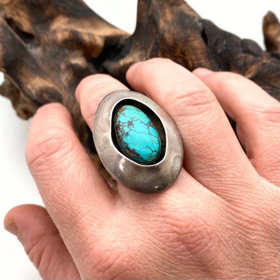 Vintage Navajo Smooth Turquoise Shadow Box Sterling R… - Gem