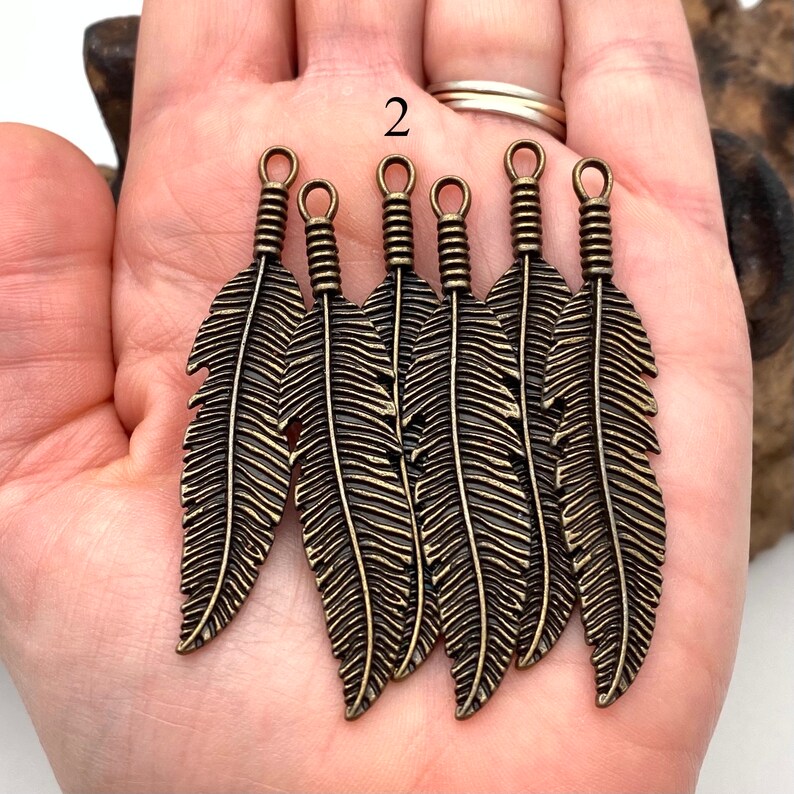 Pair of Bronze Color Feather Metal Pendants available in 3 - Etsy
