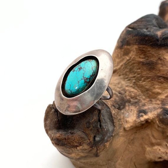 Vintage Navajo Smooth Turquoise Shadow Box Sterling R… - Gem