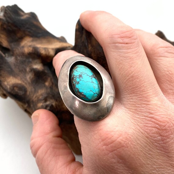 Vintage Navajo Smooth Turquoise Shadow Box Sterling R… - Gem