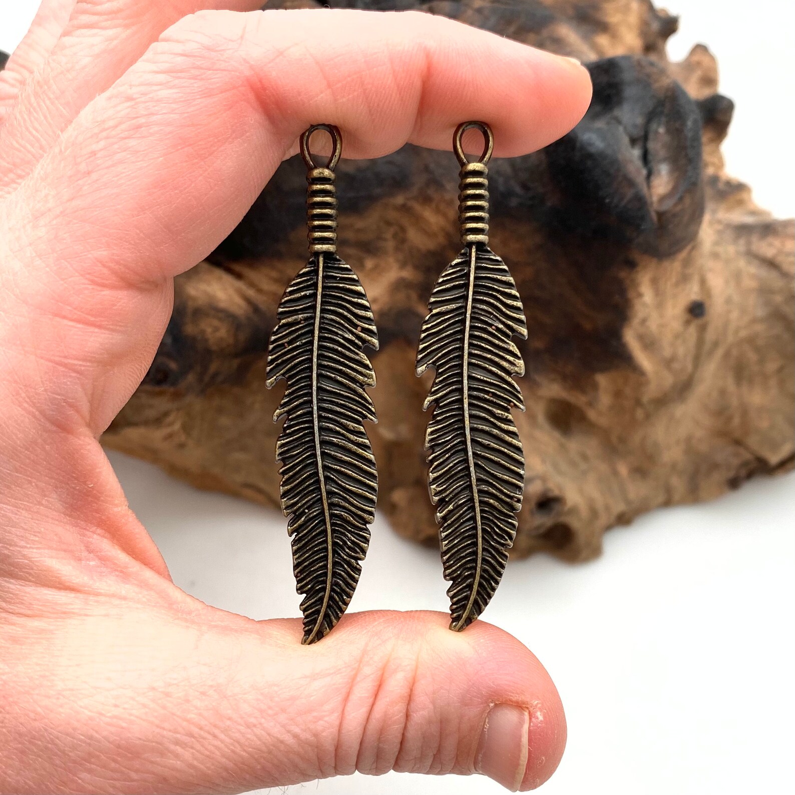 Pair of Bronze Color Feather Metal Pendants available in 3 - Etsy