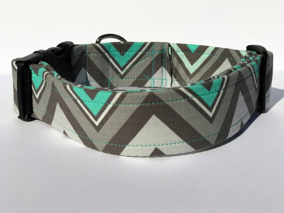 Gray and Teal Chevron Dog Collar, Unisex Dog Collar, Large Dog Collar ...