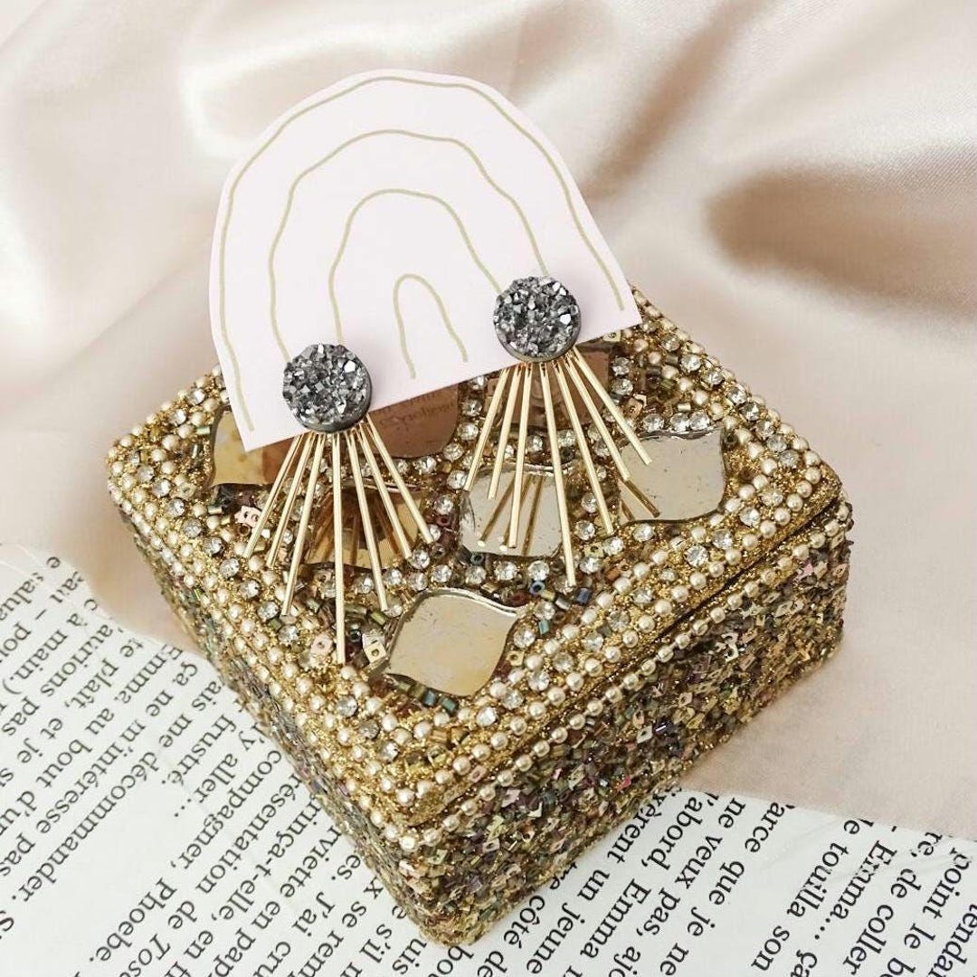 Julia Earrings - Charcoal Stardust Ear Jackets - Etsy