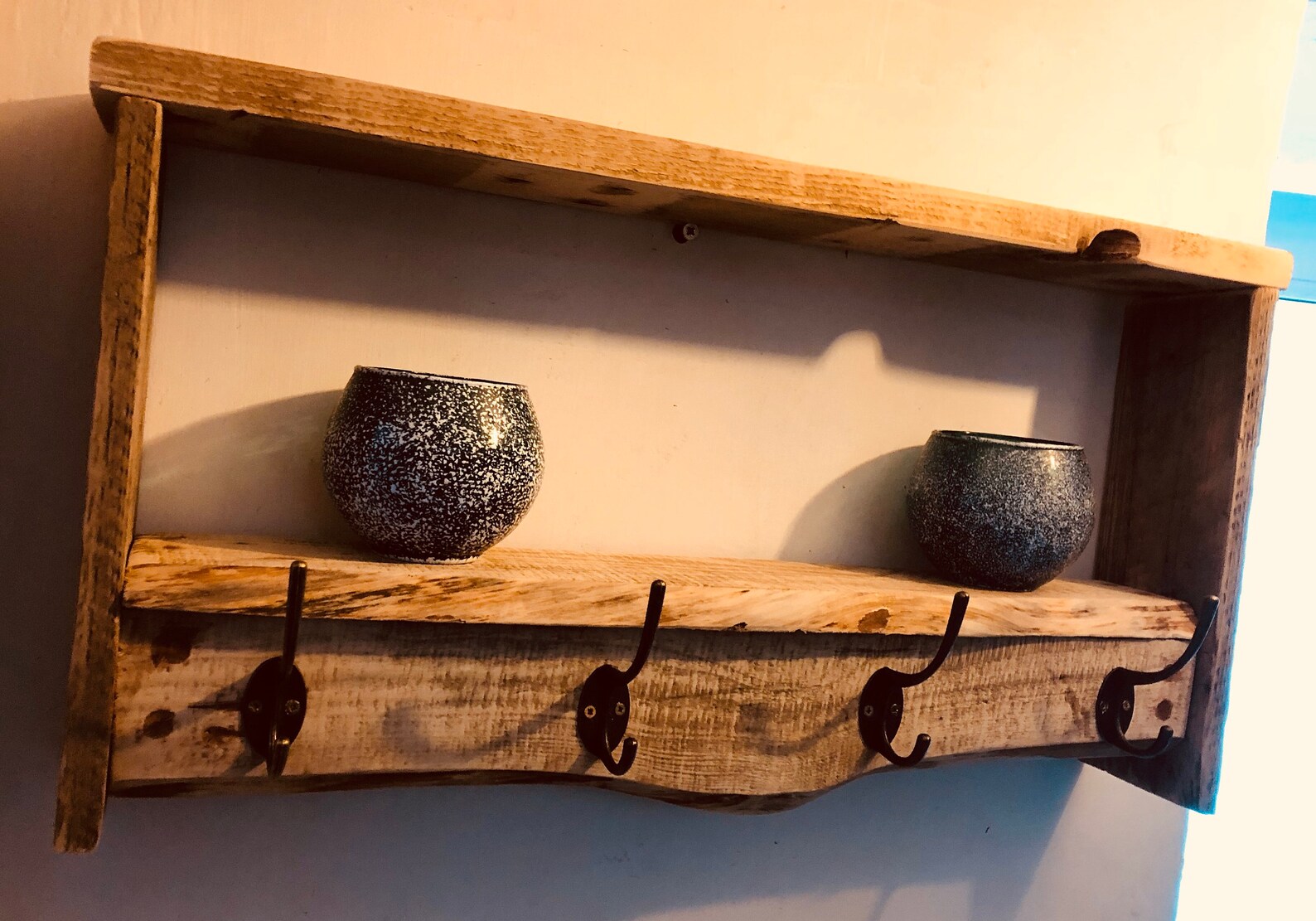 Rustic Handmade Coat Rack With Decorative Shelf | Etsy