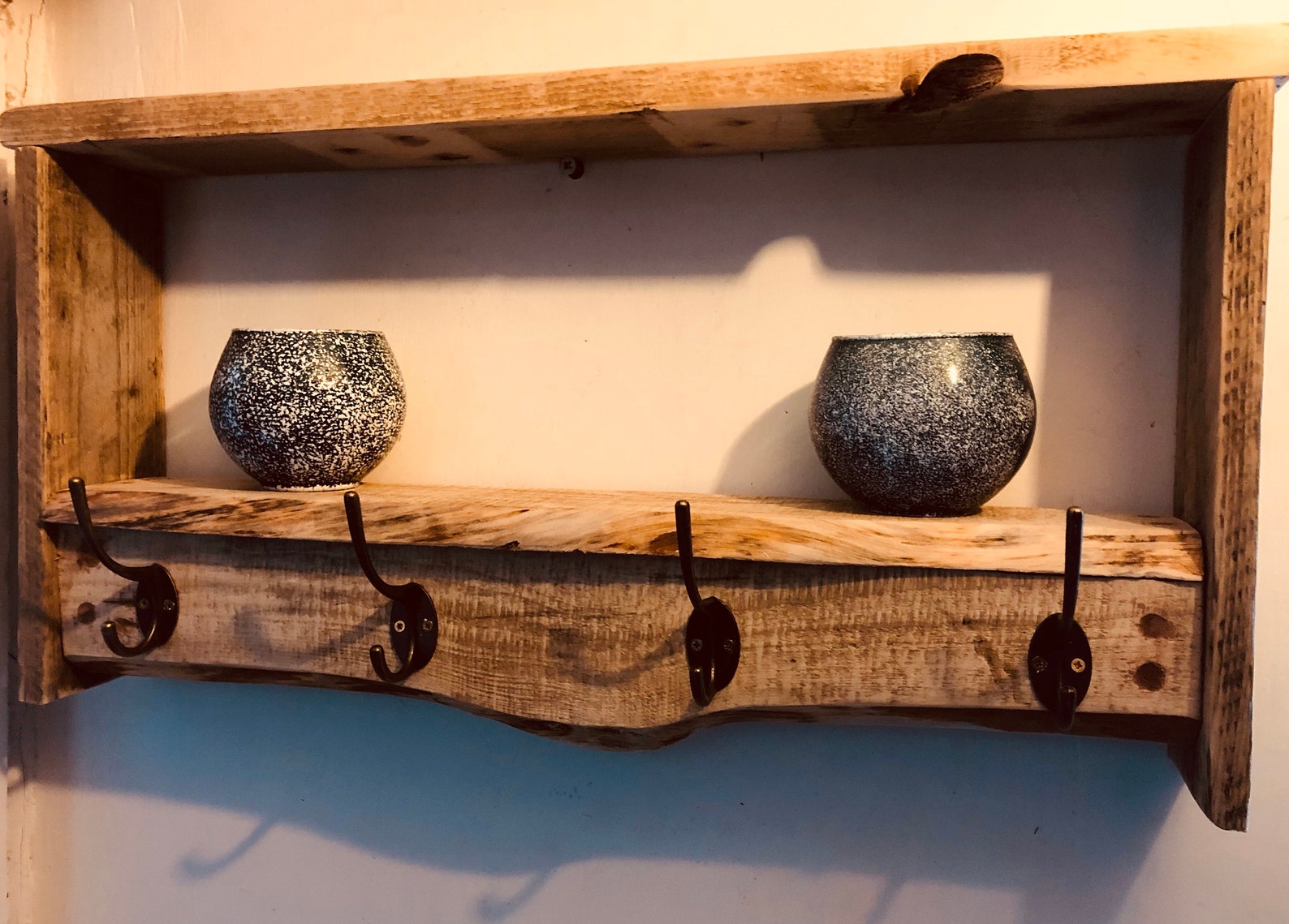 Rustic Handmade Coat Rack With Decorative Shelf | Etsy