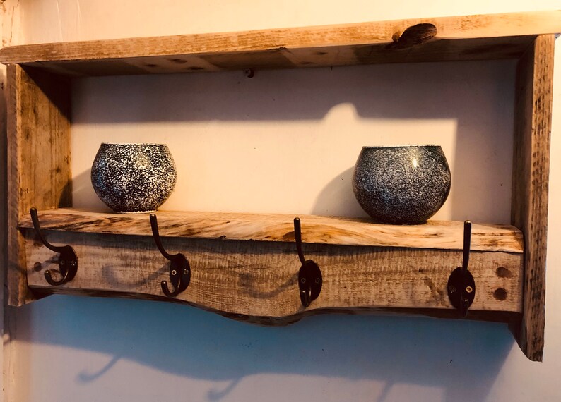 Rustic Handmade Coat Rack With Decorative Shelf | Etsy