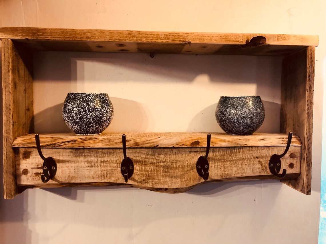 Rustic Handmade Coat Rack With Decorative Shelf | Etsy