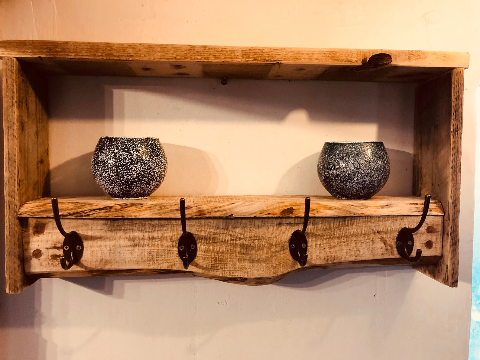 Rustic Handmade Coat Rack With Decorative Shelf | Etsy