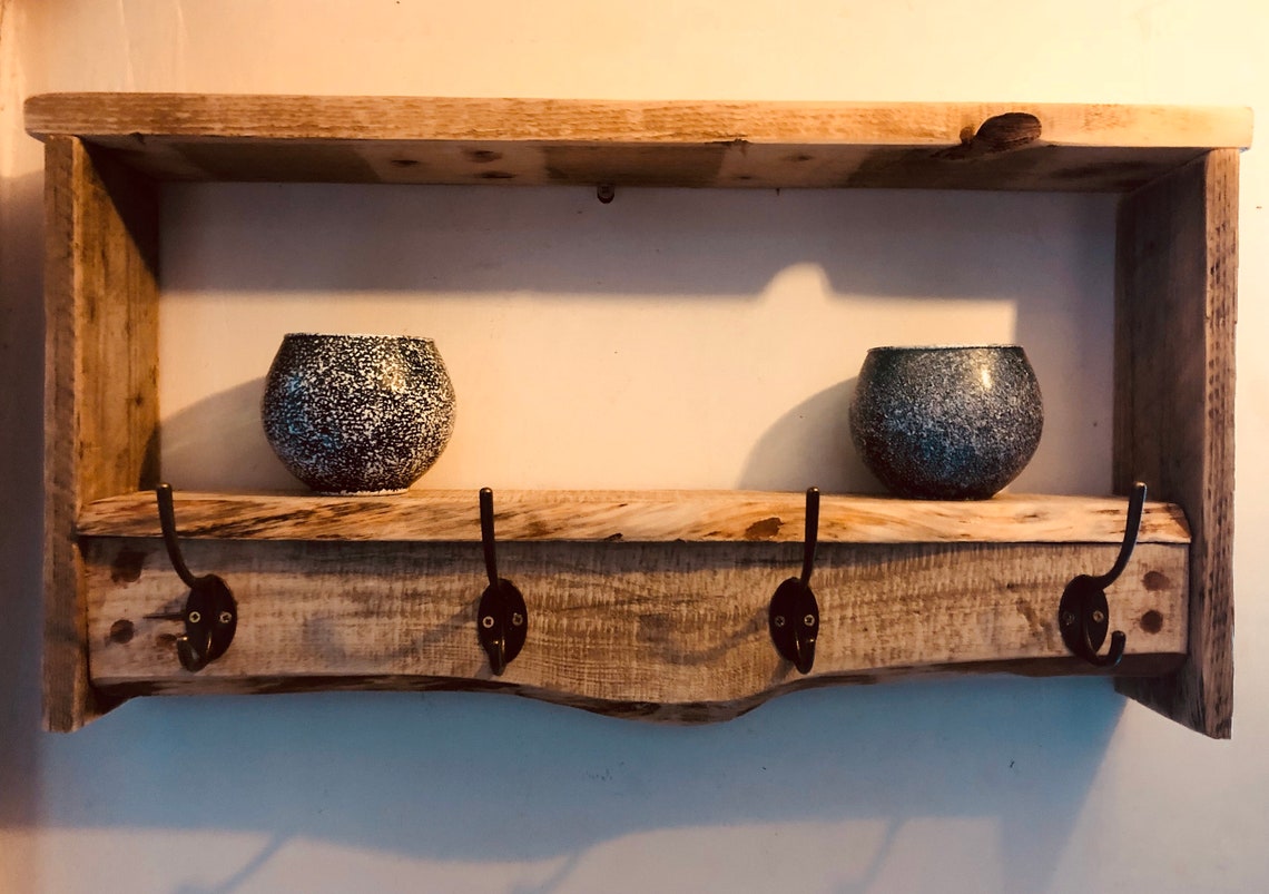 Rustic Handmade Coat Rack With Decorative Shelf - Etsy
