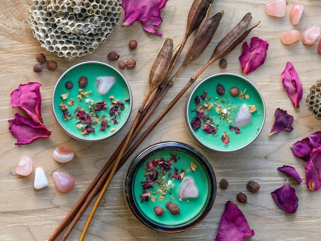 Petal & Thorn Spell Candle // Rose Peach Agate Hawthorn // Heal the ...