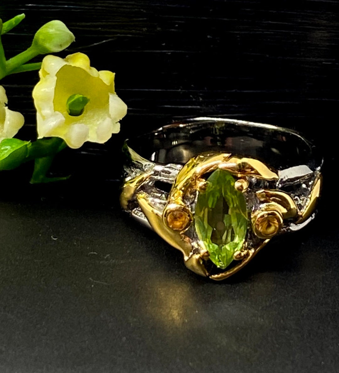Peridot With Sapphires Ring in Sterling Silver With Gold Accents ...