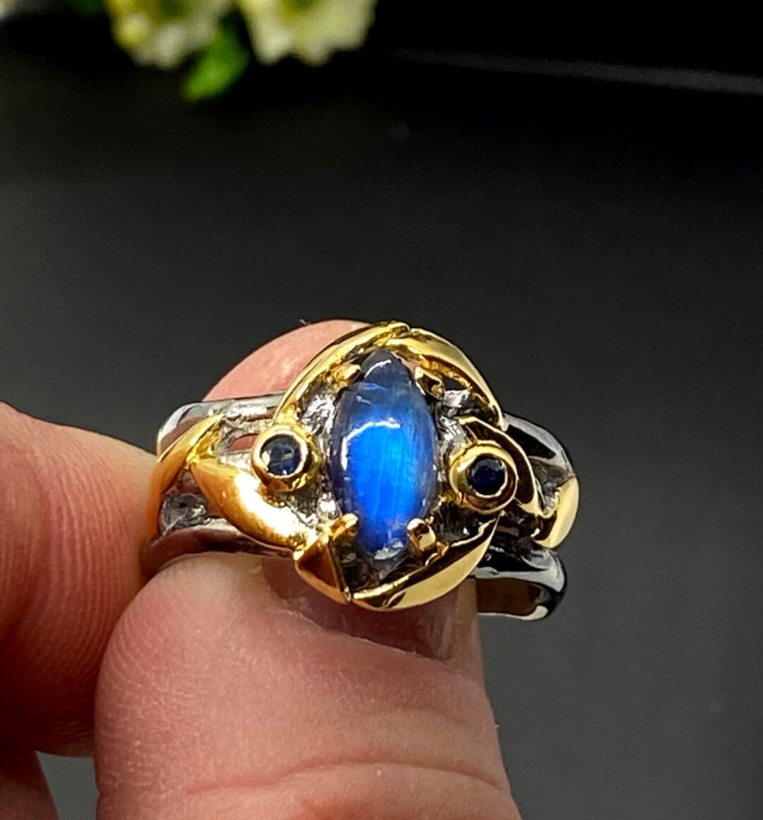 Spectrolite With Sapphires Ring in Sterling Silver With Gold Accents ...