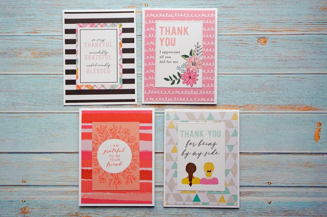 Thank You Cards Pack of 4, Thank You Cards for Friends, Bulk Handmade ...