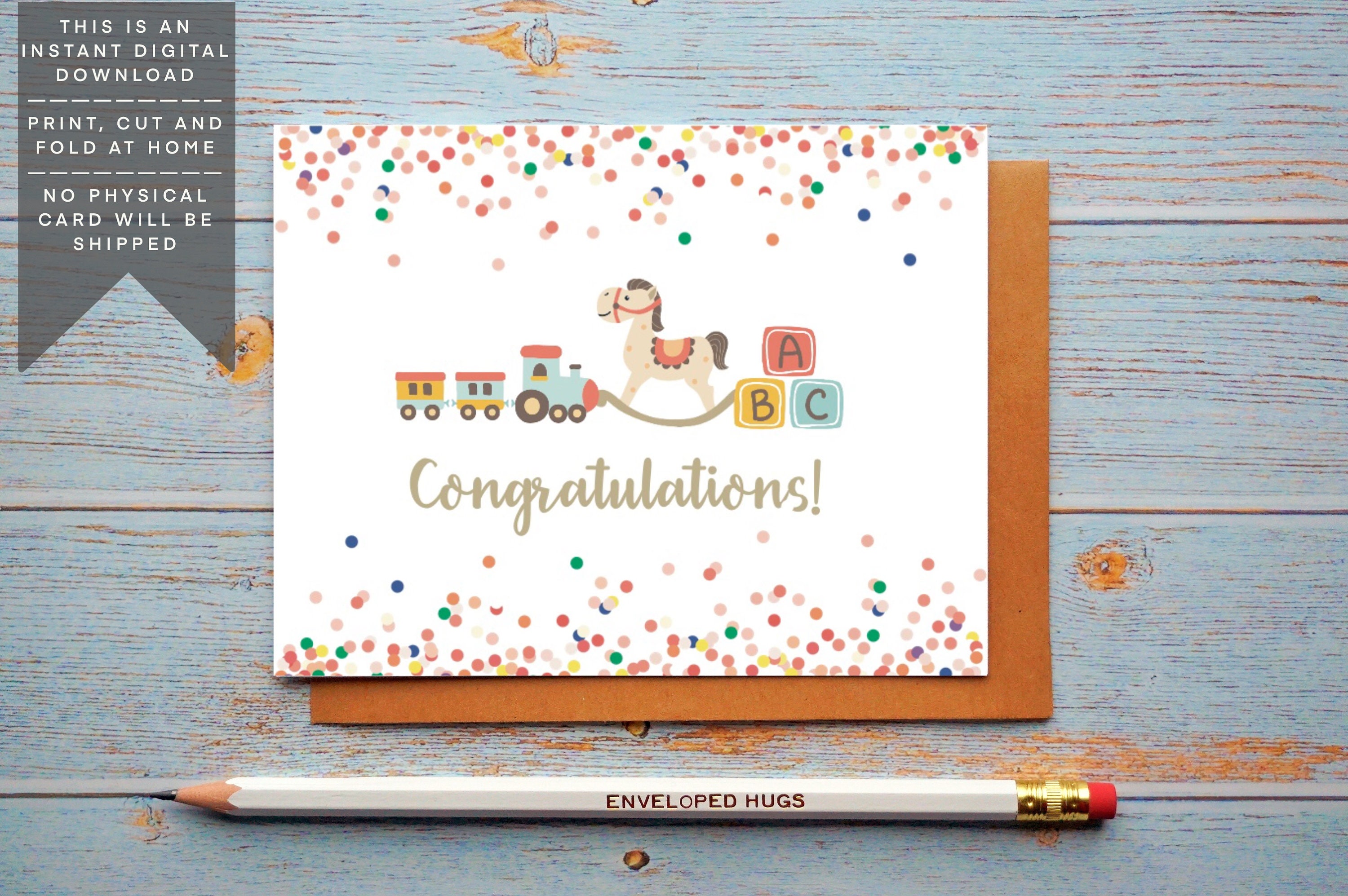 Congratulations Baby Printable Card, Instant Download, Baby Toys Card ...