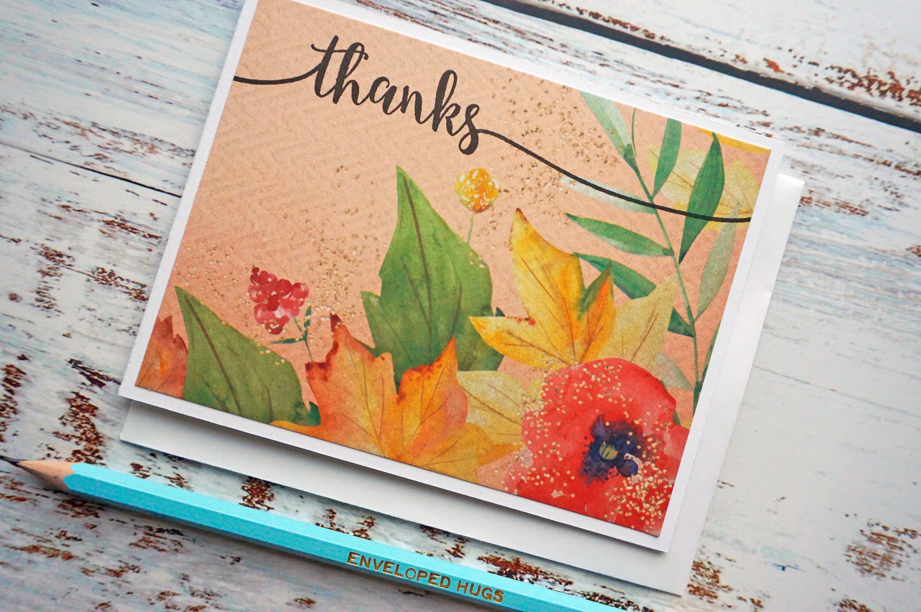 Pack of 4 Fall Theme Thanks Cards, Thanksgiving Cards, Thanksgiving ...