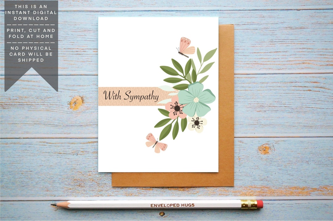 Instant Download, Sympathy Card, Printable With Sympathy Card, Floral ...