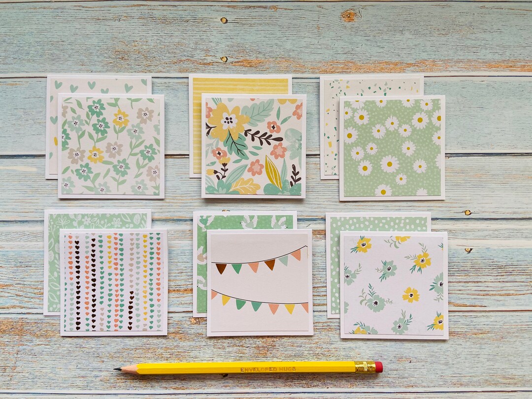 Mint Yellow Mini Cards, Pack of 12, DIY Crafts, Blank 3x3 Enclosure ...