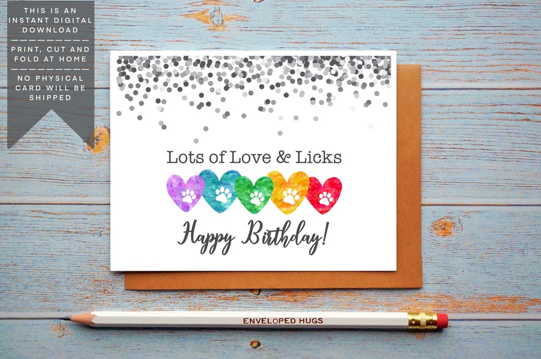 Paw Print Birthday Card Instant Download, Digital Birthday Card for Dog ...