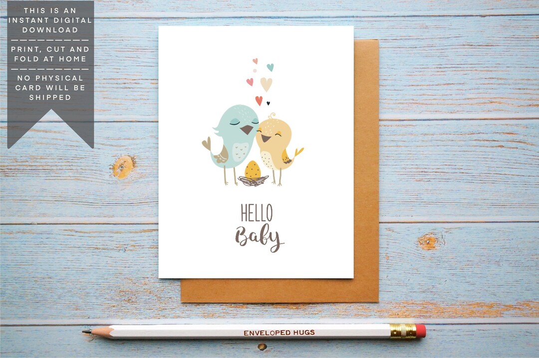 Hello Baby Printable Card, Instant Download, Digital Download, Gender ...